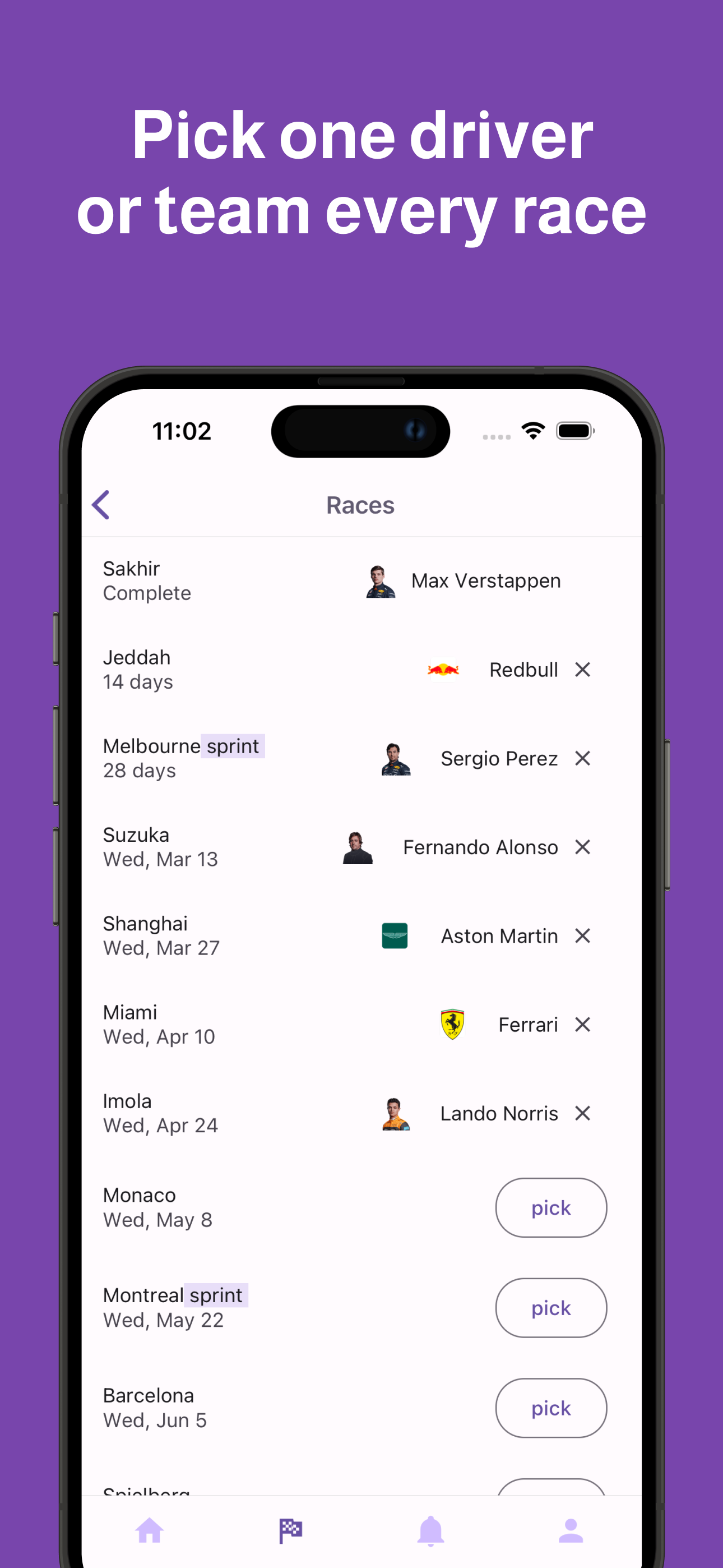 A fun and simple fantasy Formula 1 pick'em game